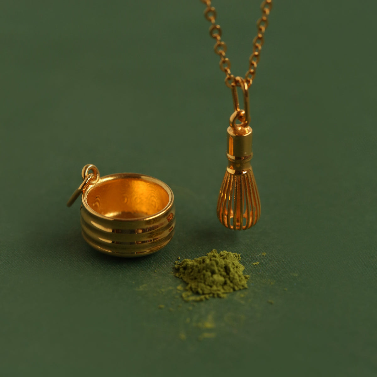 Matcha Set Pendant Charm | Bandul Matcha Perak & Emas Asli | LOULOUROSE
